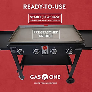 Gas One Propane Burner Grill – 36-Inch Flat Top Grill Griddle Cooking Station – Foldable 4 Burner Propane Grill with Pre-Seasoned Griddle – Professional Burners for Outdoor Cooking with Side Shelves