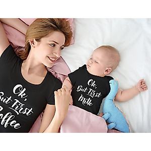 Tstars Ok But First Coffee Funny Mom and Baby Matching Outfits Gifts for New Moms Mothers Day Mother & Daughter Son Shirts Mom Black Large/Baby Black Newborn (0-3M)
