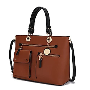 MKF Collection MKF-X675COG-BK Julia Multi-Pocket Satchel by Mia K. Cognac Brown & Black
