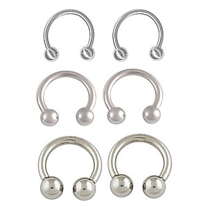 playful piercings 6 pc Lot Stretching kit Horseshoe Surgical Steel Ring Lip, Belly, Nipple, Earring Hoop - 12g 10g 8g