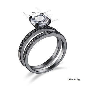 14k Black Gold White Stacking Promise Ring for Women Non Tarnish CZ Engagement Band Rings for Bridal Round Cut 1CT Cubic Zircon Solitaire Ring Hypoallergenic can be Worn Separately Jewelry Set (6)