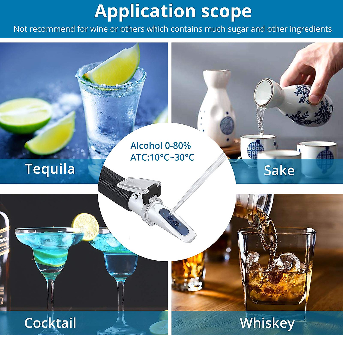 AUTOUTLET Alcohol Refractometer with ATC 0-80% Vinometer Alcohol Tester - Accurately Measure ABV, Alcohol Volume Percent for Spirits, Liquor, Distilled Beverages, and Homebrewing