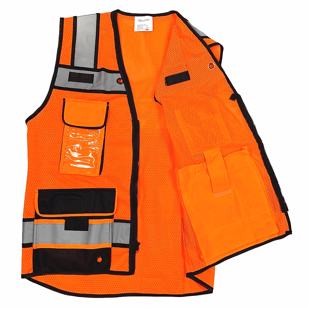 REXZUS (B Engineer Safety Vest, High Visibility Reflective Safety, Vest Mesh with Zipper and pockets (Orange, Large)