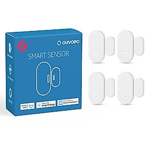 OUVOPO Zigbee Door Sensor 4 Pack, Mini Smart Door Sensor, Home Automation, Kid Safety, Work with Alexa, SmartThings, Home Assistant, Aeotec, Hubitat, Homey with Build-in Zigbee Hub, Hub Required