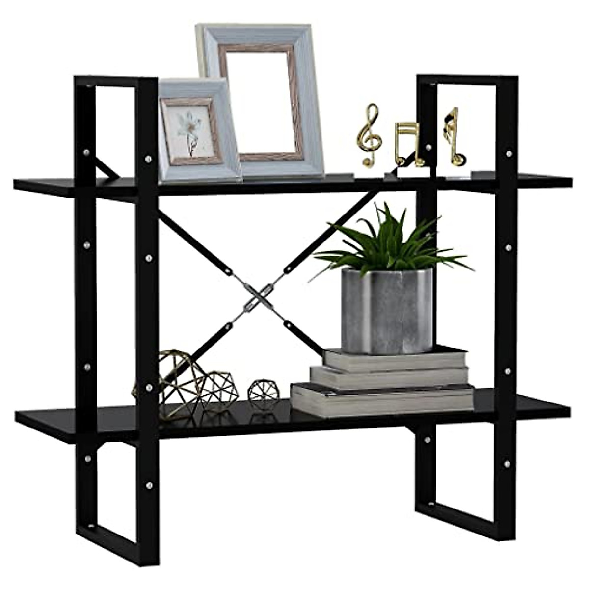SLGSDMJ Industrial Style Open Office Bookshelf, Ladder Bookshelf, Shelving Unit, Closet Organizer, Multipurpose Storage Cabinet,2-Tier Book Cabinet Black 31.5"x11.8"x27.6" Chipboard