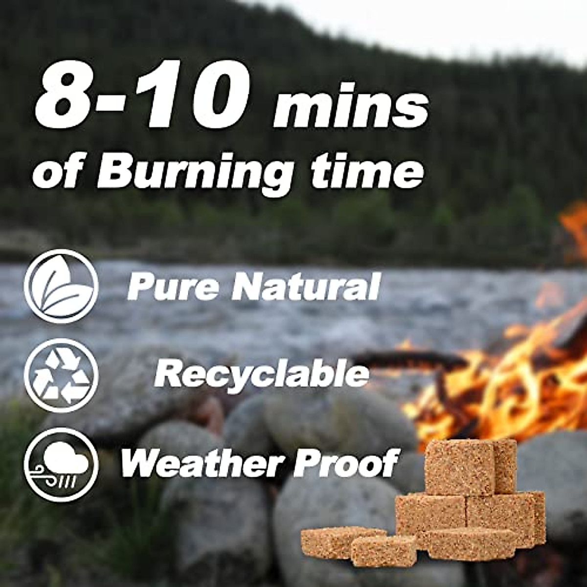 Skyflame 100 Pack Natural Fire Starters, Square Waterproof Easy Fire Charcoal Starters Compatible with BGE, Kamado Joe, Smokers, Wood Stove & Grills, BBQ & Grill, Campfire, Fireplace, Camp Fire Pits
