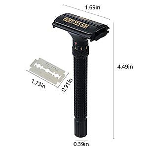 KWAN YEE GOR Adjustable Double Edge Safety Razor with 10pcs German Solingen Stainless Steel Blades,Butterfly Open with Long Handle for Men Black