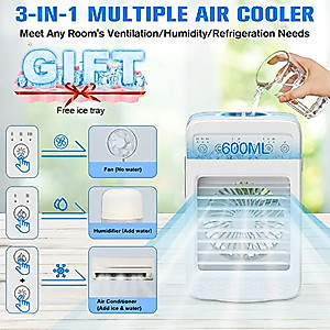 Portable Air Conditioner,Oscillation Mini Air Conditioner, 4 Wind Speed Small AC, 2-6H Timer Portable Air Cooler, Mini Evaporative Air Cooler For Room/Kitchen/Office/Camping/Car[2023 UPGRADED DESIGN]