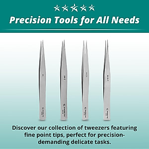 Excelta Straight Medium Point Tweezers, Anti-Magnetic Stainless Steel, Ideal for General Purpose Use, 5” Length, Intermediate