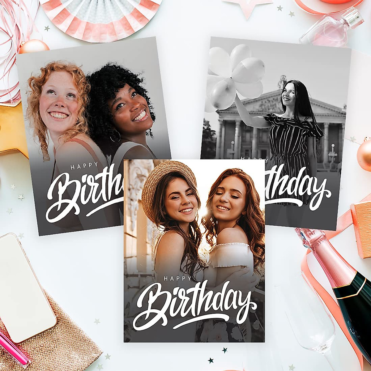 Andaz Press 8.5"x11" Personalized Photo Birthday Card with Envelope, Jumbo Happy Birthday Card for Her, Mom, Him, Birthday Keepsake Gift, Frosted Black Custom Photo Greeting Card Birthday Gifts
