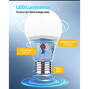 Sunco 2 Pack Dusk to Dawn Light Bulbs Outdoor Sensor A19 LED Light Bulb, UL, 9W (60W Eqv.), 800lm, Auto On/Off Photocell Automatic for Outdoor Lighting, 3000K Warm White