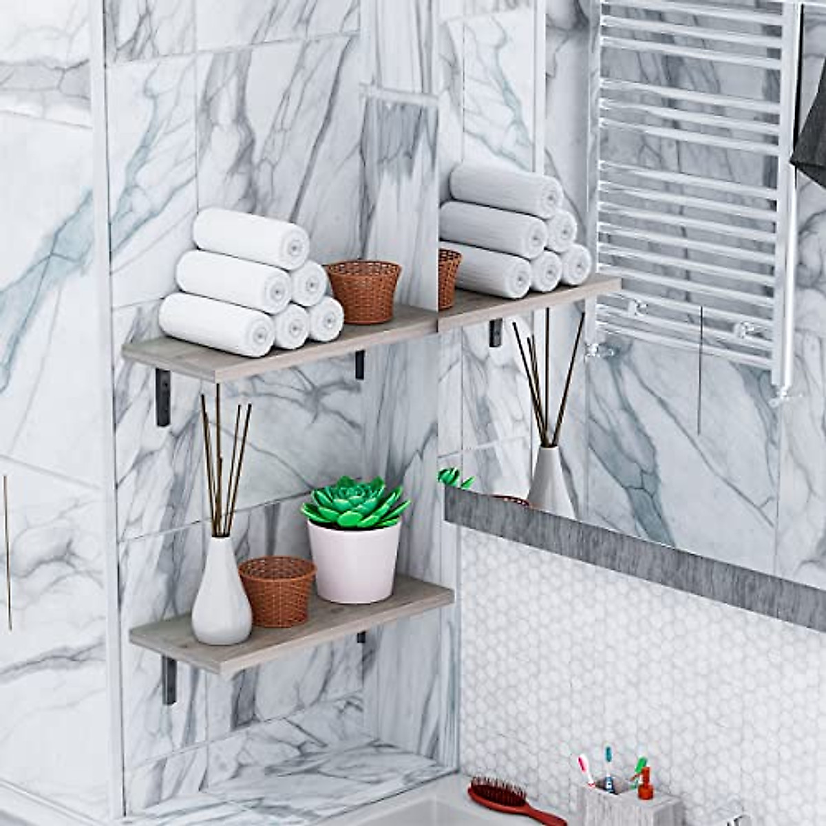 MDLUFFY Floating Shelves Set of 2 Home Decor Wall Mounted Rustic Retro Storage Shelf Rack for Office Bedroom Living Room