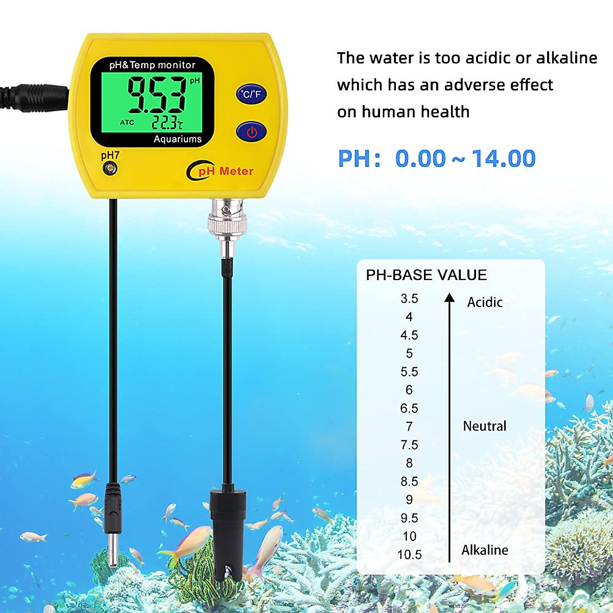 YIFAN pH Meter 0~14 pH Meter for Water, 2 in 1 ph Temperature Meter and Water Quality Tester with Automatic Calibration Function, Suitable for Hydroponics Aquarium Laboratory Lab Testing etc