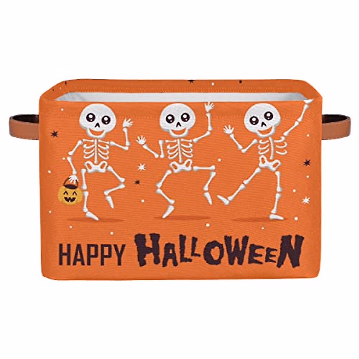 Pardick Happy Halloween Large Collapsible Storage Bins ,Danc Skull Decorative Canvas Fabric Storage Boxes Organizer with Handles，Rectangular Baskets Bin for Home Shelves Closet Nursery Gifts