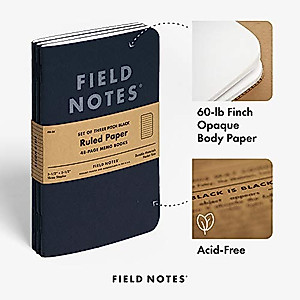 Field Notes 3-Pack Pitch Black Memo Books (3.5" X 5.5"), Ruled, 48 Pages | Thin Pocket Sized EDC Notebook With 90 GSM Paper & Paperback Cover | Work Notebooks For Note Taking | Made in the USA