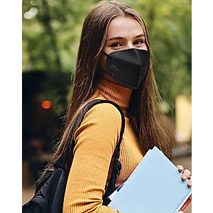 LEMENT 50pcs KN95 Face Mask Black 5 Layer Cup Dust Safety Masks Filter Efficiency≥95% Breathable Elastic Ear Loops Black Masks