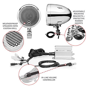 Planet Audio PMC2C Motorcycle Speaker System - Bluetooth, Weatherproof Speakers Amplifier, 2 3 Inch Speakers, 1 2 Channel Amplifier, 1 Volume Control, Use With ATV Motorcycle 12 Volt Vehicles