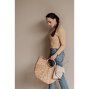 EROUGE Straw Bag Handmade Weave Tassels Handbag Multiple Decoration Options Hobo Bags (Brown)