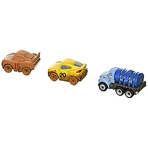 Disney Car Toys Mini Racers Vehicles, 3 Pack - Muddy Cruz, Muddy Lightning McQueen, Mr Drippy Exclusive