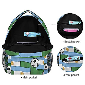 Krafig Argentina Flags and Soccer Balls Boys Girls Kids School Backpacks Bookbag, Elementary School Bag Travel Backpack Daypack