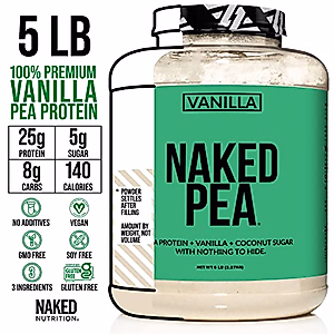 Naked Pea - Vanilla Pea Protein - Pea Protein Isolate from North American Farms - 5lb Bulk, Plant Based, Vegetarian & Vegan Protein. Easy to Digest, Non-GMO, Gluten Free, Lactose Free, Soy Free