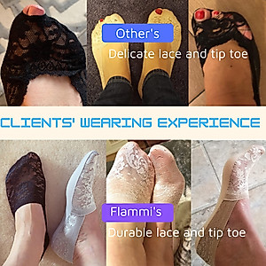 Flammi Women's Lace No Show Liner Socks Non Slip Cotton Bottom 6 Pairs (2Beige,Black,Grey)