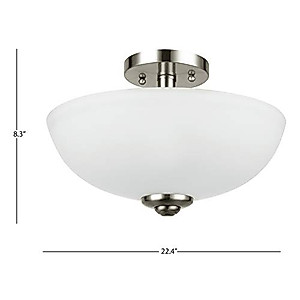 Globe Electric 61025 Vienna 2-Light Semi-Flush Mount, Brushed Nickel, Frosted Glass Shade