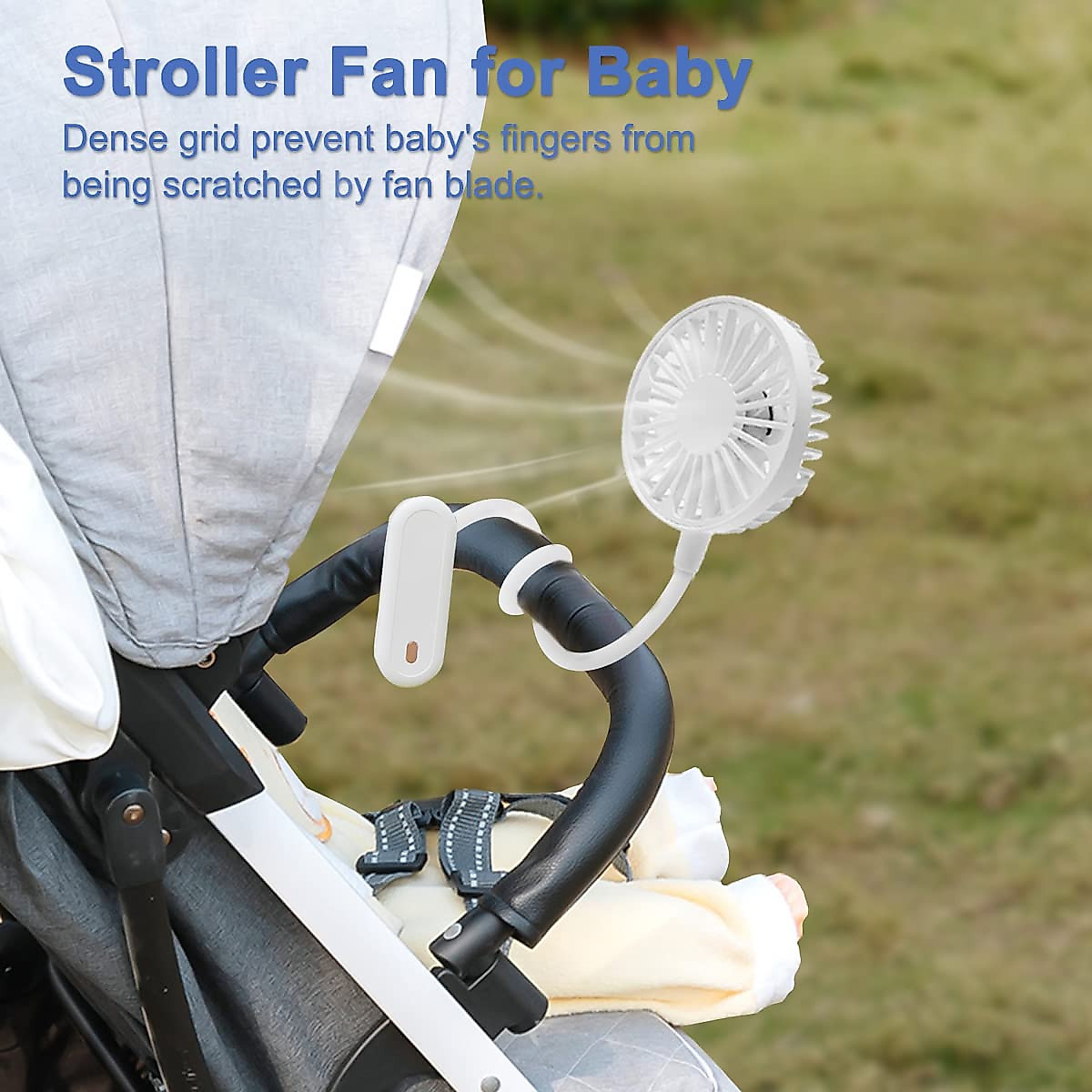 Outdoor Portable Handheld Fan with Flexible Cord, 3 Speed Mini Stroller Fan for Baby, USB Rechargeable Battery Small Fan Quiet Personal Desk Fan for Travel, Sport, Office