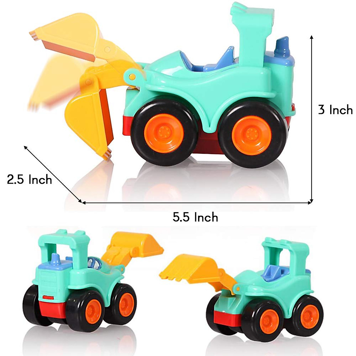 Beestech Toy Cars for 2 3 4 5 Year Old Boys Girls Toddlers, Friction Powered Construction Truck Toys, Pull Back and Go Vehicles with Dumper Road Roller Bulldozer Excavator 4 Pack Gift