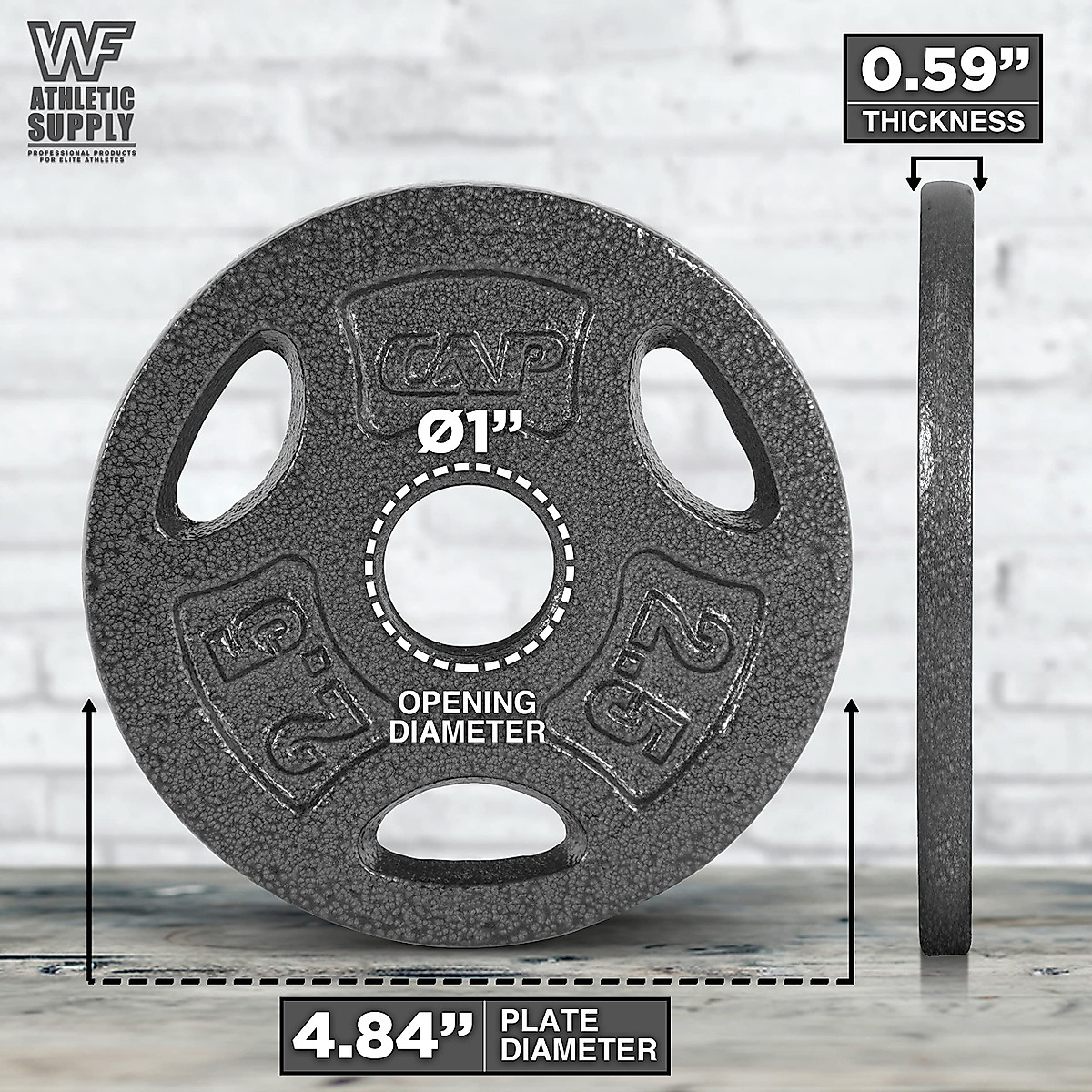 WF Athletic Supply Cast Iron 1-Inch Standard Grip Plate for Strength Training, Muscle Toning, Weight Loss & Crossfit - Multiple Choices Available