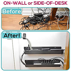 Cable Management Tray, Under-Desk, On-Wall or Side-of-Desk, 17x4x2.4”, 2-PK, Hide & Organize Your Cables, Power Supplies and Power Strips, Bonus 10-Pk Cable Ties