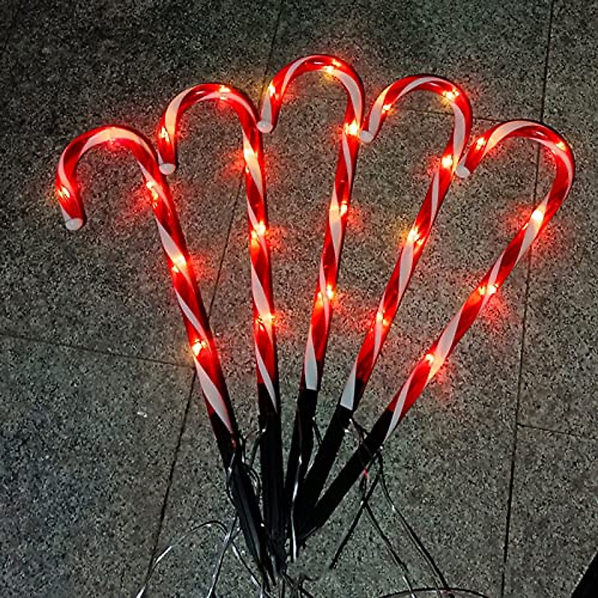 Christmas Candy Cane Lights,Solar Power Light String， Christmas Candy Cane Lights， Outdoor Warm， LED Home Garden Ground Plug Crutch New Year Christmas Decor