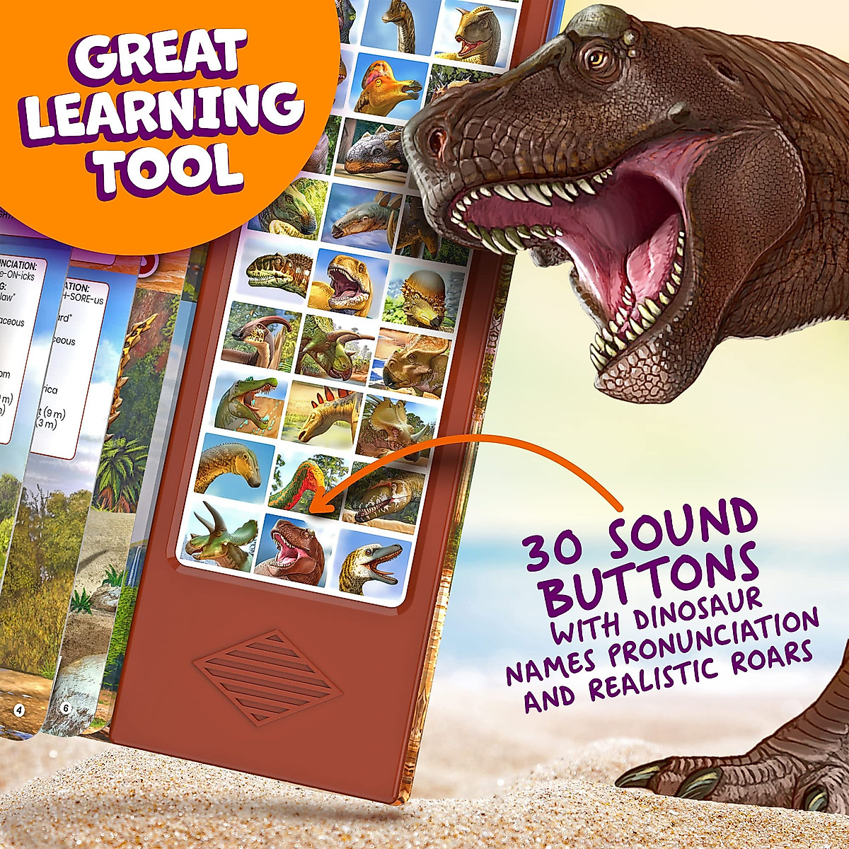 Dinosaur Toys for Kids 3-5 5-7 2-4 Year Old - Dinosaur Book with 30 Species Facts Names & Realistic Sounds - Dinosaur Gifts for Kids Boys Girls Toddlers