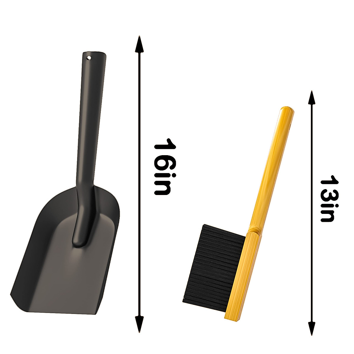 Kingson Fireplace Shovel Black Ash Shovel and Brush, Dustpan Set Small, Durable Steel, Set with Fireplace Dustpan and Brush, Coal Shovel