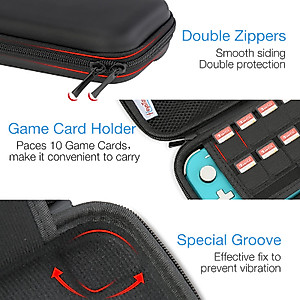 HEYSTOP Pouch Compatible with Nintendo Switch Lite, Protective Case Cover Carrying Case with 10 Game Card Cases, Accessories for Nintendo Switch Lite – Black
