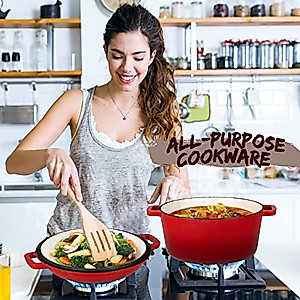 Overmont 2 in 1 Enameled Cast Iron Dutch Oven with Skillet Lid & Cookbook for Induction, Electric, Grill, Stovetop, Bread Baking (5 Quart)