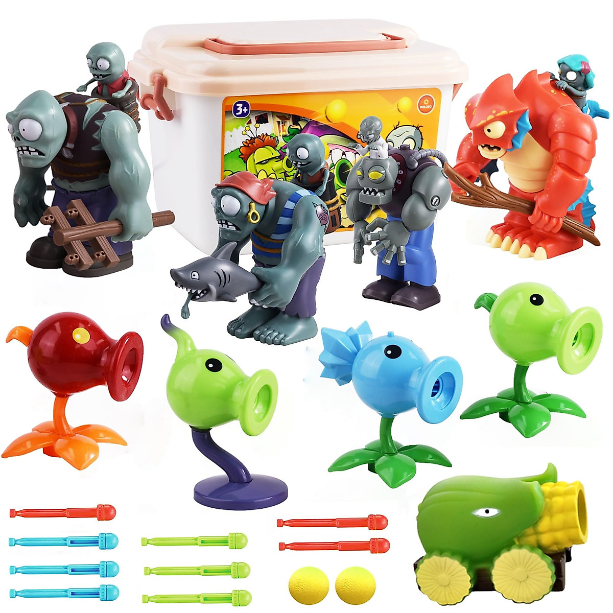 ROLOSO Plants and Zombies Toys Figures vs Peashooter Party Favors Birthday Decorations Supplies Plushies Sets Playset Series 2 PVZ Games Gift Box Zomboss Gargantuar Free Storage Box
