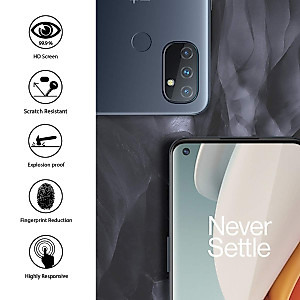 Orzero (3+2) Compatible for OnePlus Nord N100 Phone, 3 Pack Tempered Glass Screen Protector + 2 Pack Flexible Glass Camera Lens Protector, HD Bubble-Free
