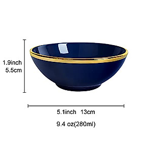 fanquare Porcelain Snack Bowls Set of 4, Blue Dipping Bowls, 9 oz Small Dessert Bowl for Ramen, Ice Cream, 5 Inch