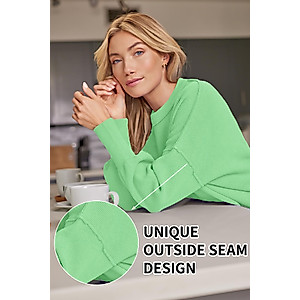 LILLUSORY Women's Oversized Batwing Sweaters 2024 Fall Outfits Crewneck Ribbed Knit Side Slit Trendy Pullover Tops LightGreen L