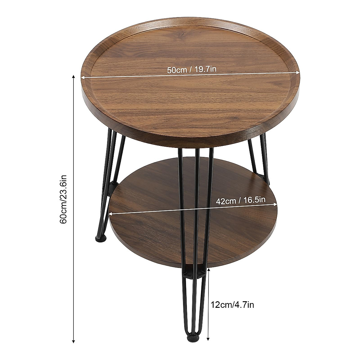PaNeTnya 2-Tier Small End Table,Round Sofa Side Table with Storage Shelf and Metal Frame,Nightstand Bedside Table for Home Living Room Bedroom