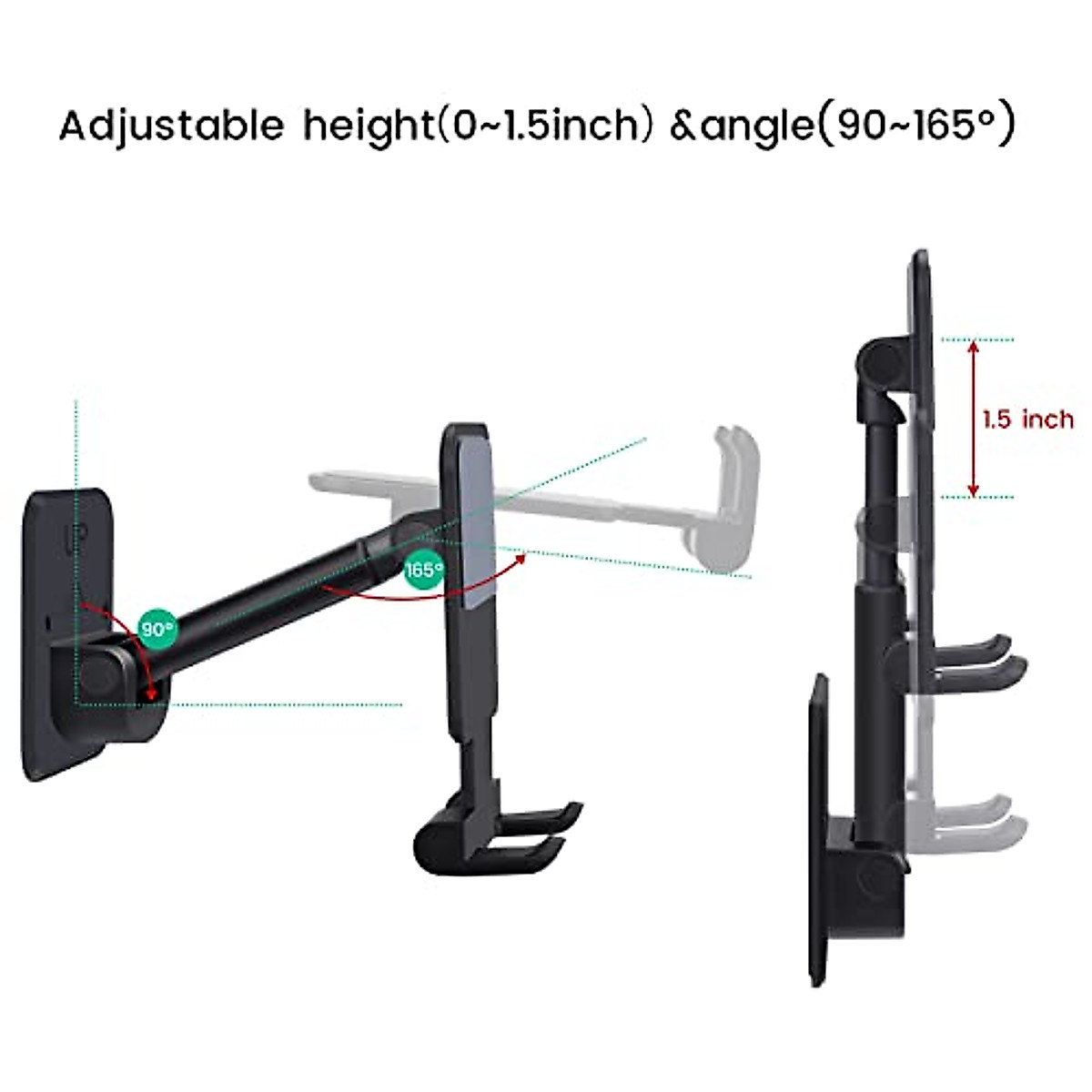 Wall Phone Holder for Shower Bathroom Mirror, 2 Adhesive Sticky Pads, Adjustable Height and Angle, Black