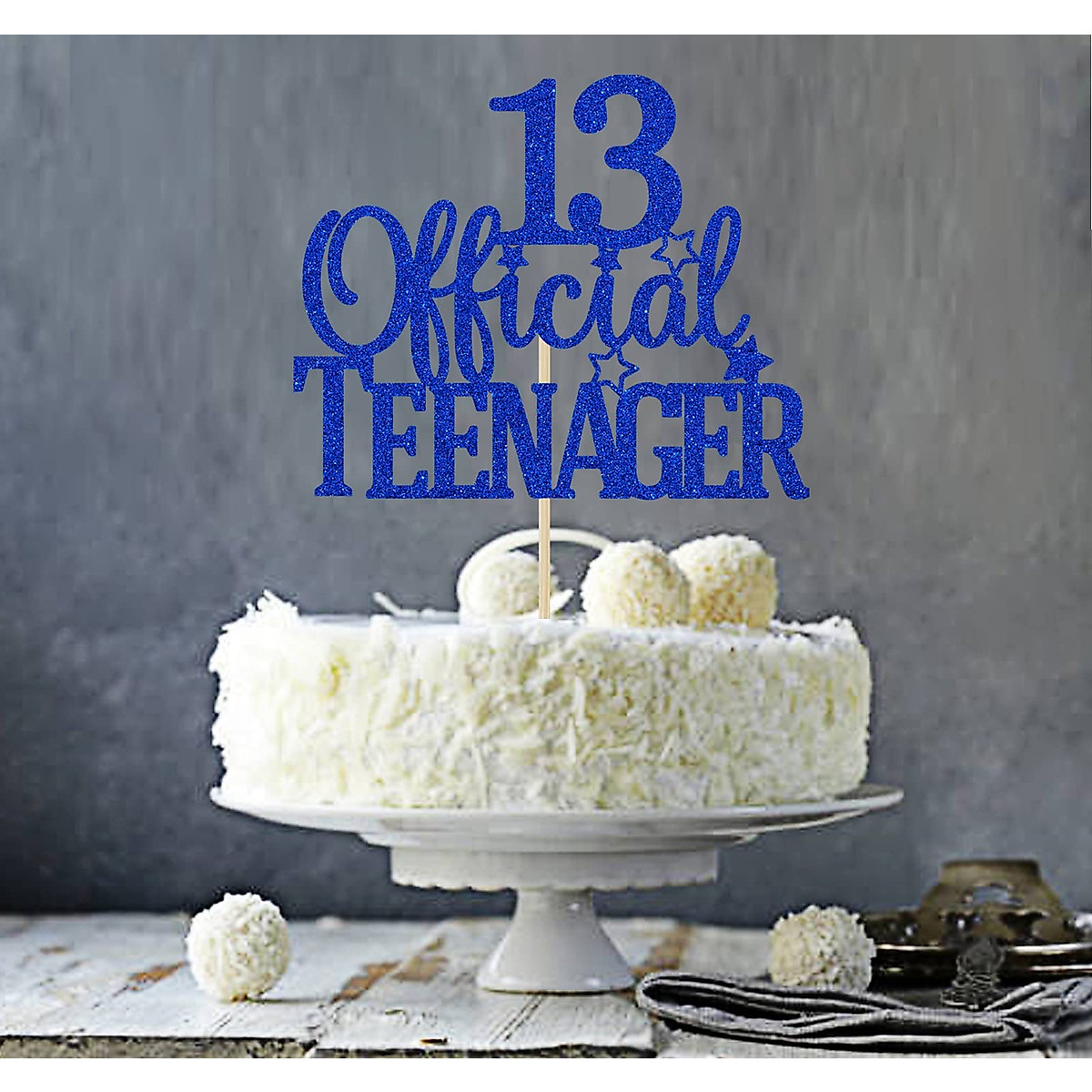 Blue Glitter 13 Official Teenager Cake Topper, Cheers to 13 Years Decor, 13th Birthday Party Decorations