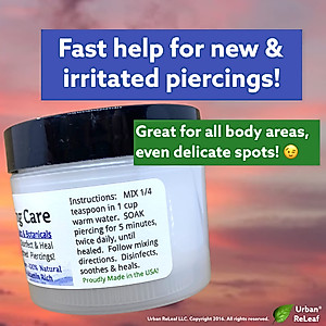 Urban ReLeaf Piercing Care - Healing Sea Salt & Botanical Aftercare - Safely Clean & Heal New & Stretched Piercings - 1 (3 Ounce)