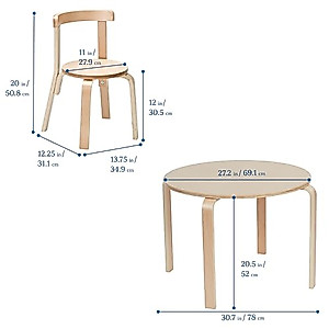 ECR4Kids Bentwood Round Table and Curved Back Chair Set, Kids Furniture, Natural, 5-Piece
