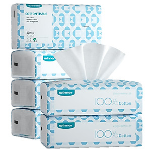Winner Soft Face Towels - 100% USA Cotton Dry Wipes, 600 Count Unscented Cotton Tissues for Sensitive Skin, OEKO-TEX Certified Face Towelettes Disposable, Makeup Remover Facial Towels, 6 Pack