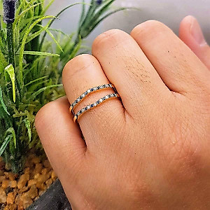 Dazzlingrock Collection Round Alternate Blue Sapphire & White Diamond Wedding Enhancer Guard Ring for Women in 14K Yellow Gold, Size 5.5