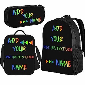 Nxwdwqa Custom Backpack with Your Name Text School Bag Customized Bookbag with Lunch Box And Pencil Case Set for Boys Girls