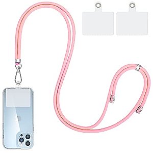 Lousrnman Crossbody Cell Phone Lanyard, Universal Phone Lanyards with 2 Pack Clear Patch Compatible with Most Phones (Light Pink)