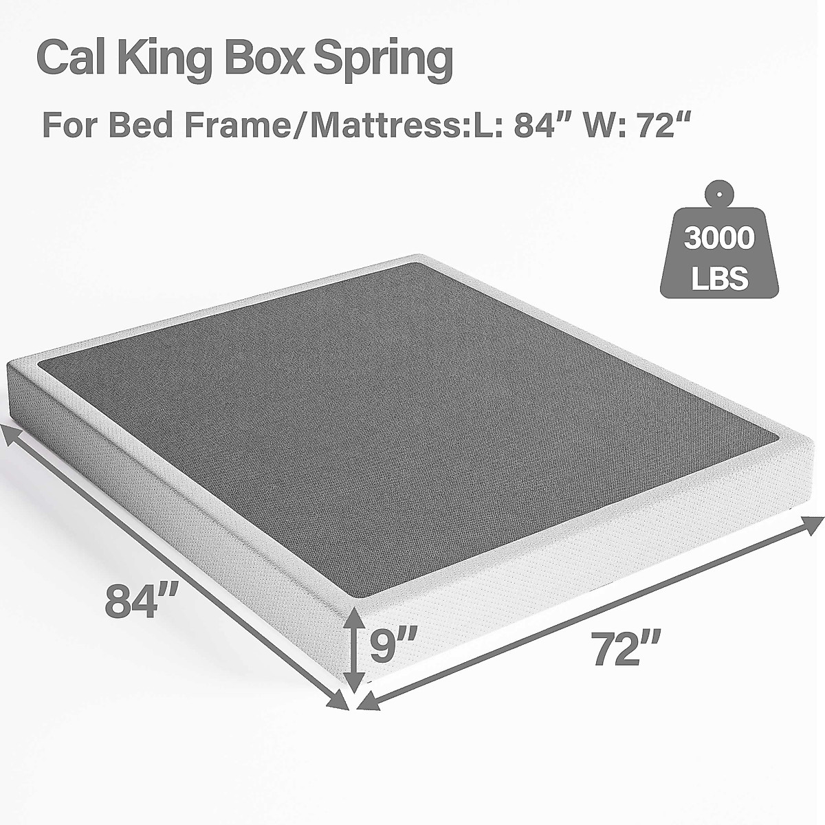 Daqutic Box Spring Cal King，9 Inch Metal Box-Spring Only, Mattress Foundation, Heavy Duty Structure with Fabric Cover, Noise Free, Non-Slip, Easy Assembly